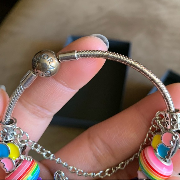 Pandora | Jewelry | Pandora Snake Chain Bracelet W Multicolored Rainbow ...